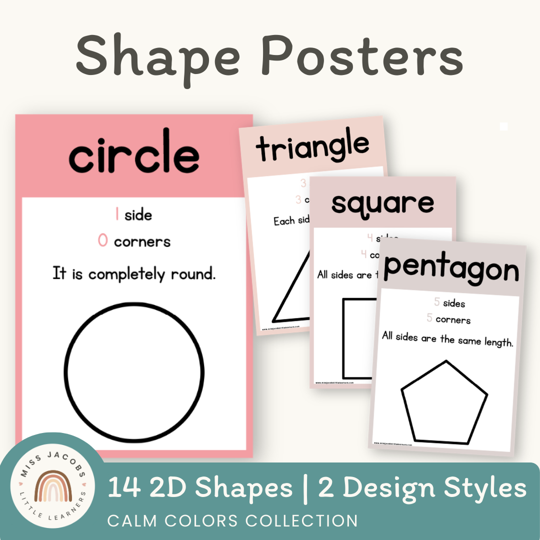 2D Shape Posters - Calm Colors Math Decor | Modern Rainbow Theme – Miss ...