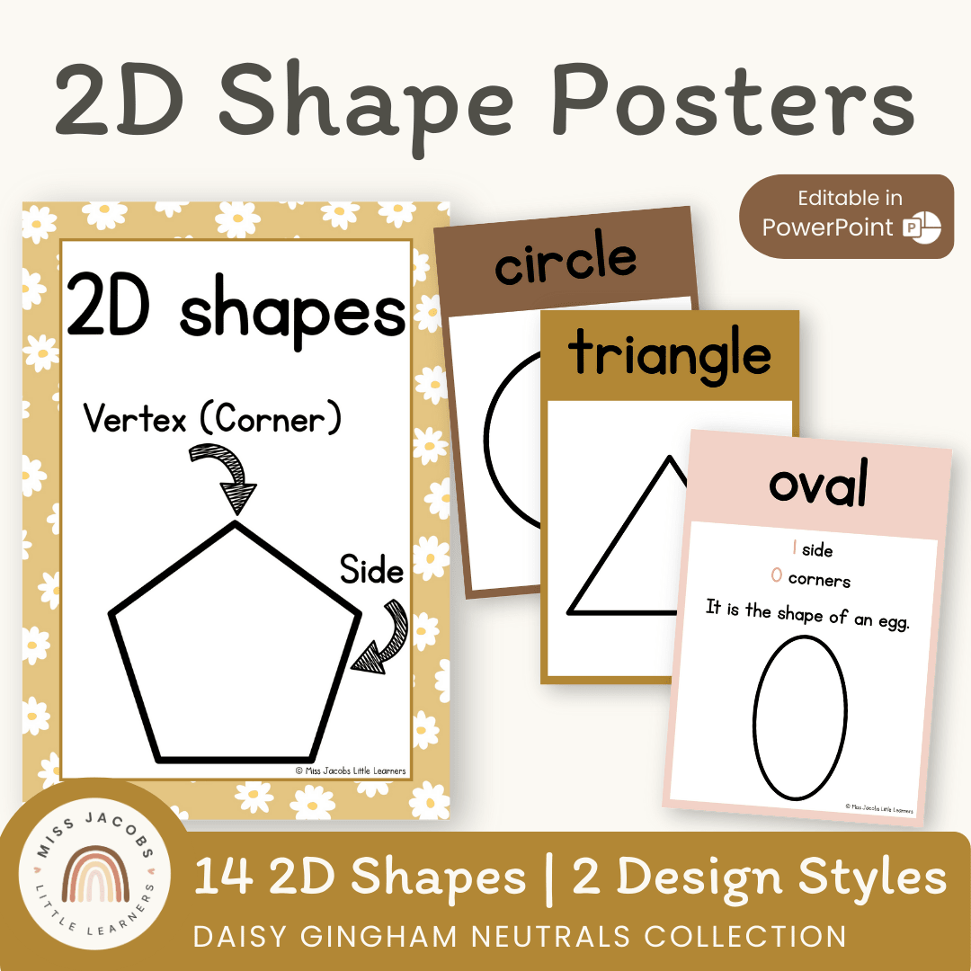 2D Shape Posters | Daisy Gingham Neutral Math – Miss Jacobs Little Learners