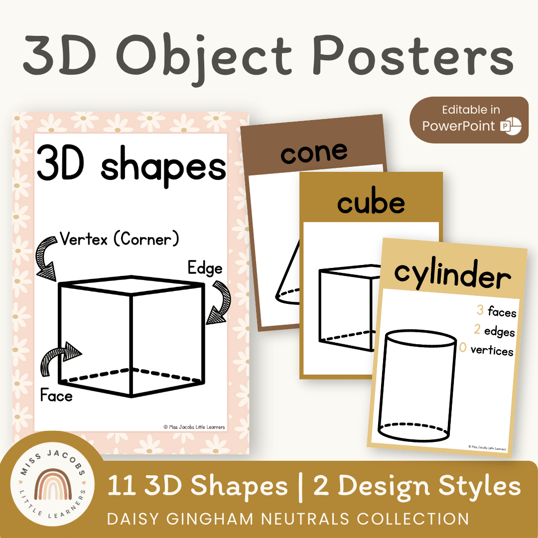 3D Shape Posters | Daisy Gingham Neutrals Math – Miss Jacobs Little ...