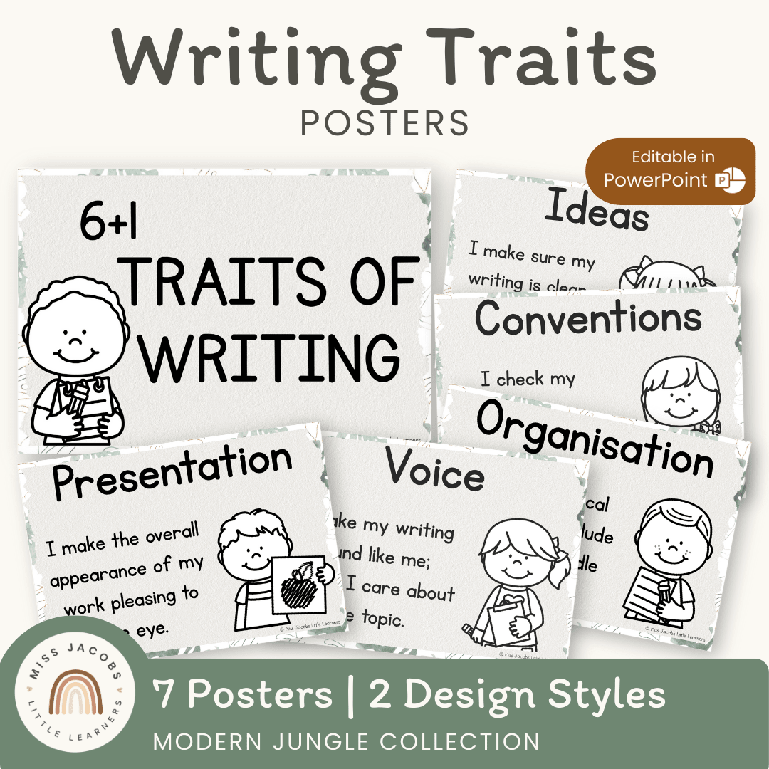 6 + 1 Traits of Writing Posters - Modern Jungle Classroom Decor – Miss ...