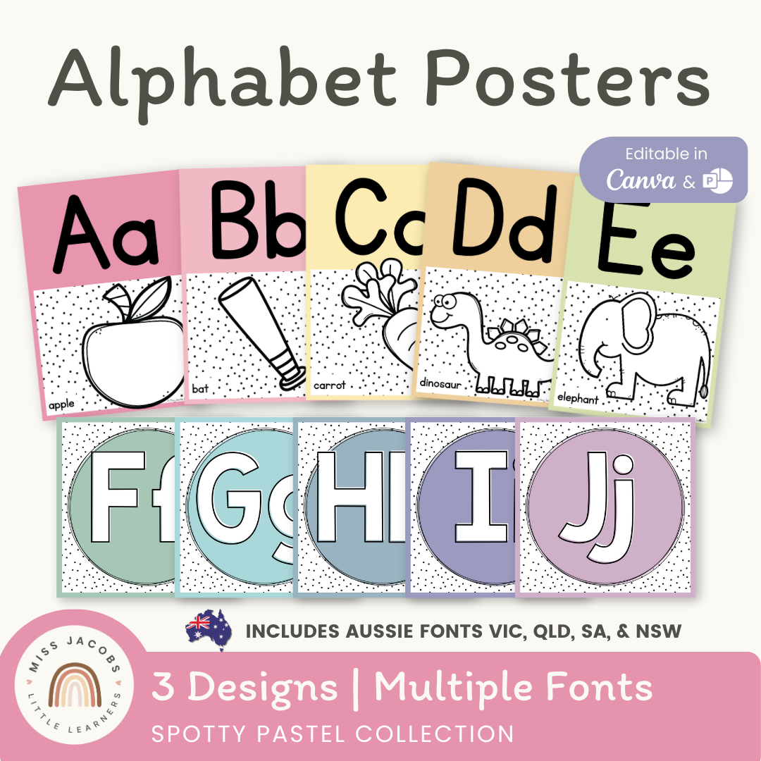 Alphabet Posters - Spotty Pastel Classroom Decor - Miss Jacobs – Miss ...
