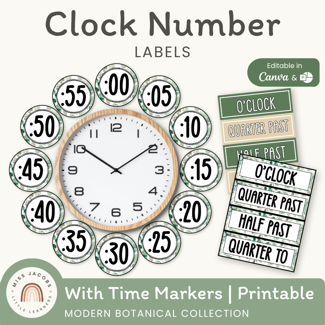Clock Labels - Modern Botanical Theme - Miss Jacobs – Miss Jacobs ...
