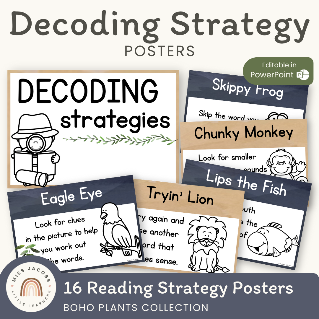 Reading Decoding Strategies Posters - Boho Plants Decor – Miss Jacobs ...