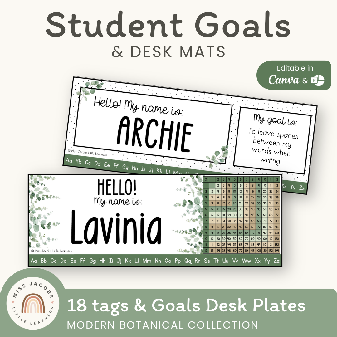 Student Desk Name Plate & Goals Mat - Modern Botanical - MJLL – Miss ...