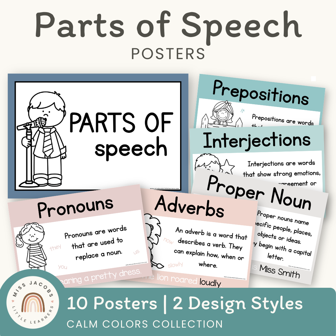 Parts of Speech Posters - Calm Colors English Decor | Modern Rainbow ...