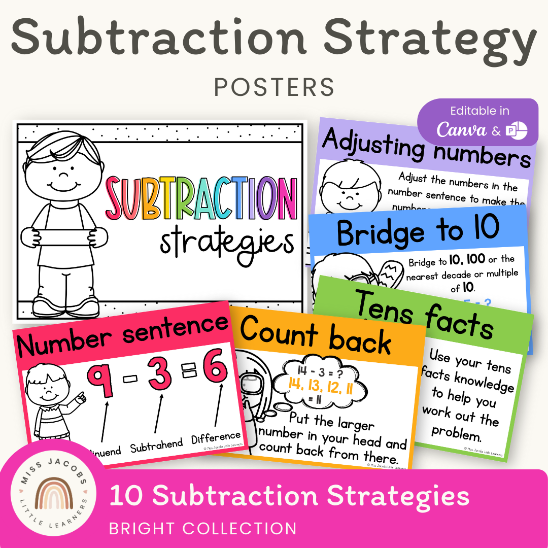 Subtraction Strategies Posters - Bright Theme - Miss Jacobs – Miss ...