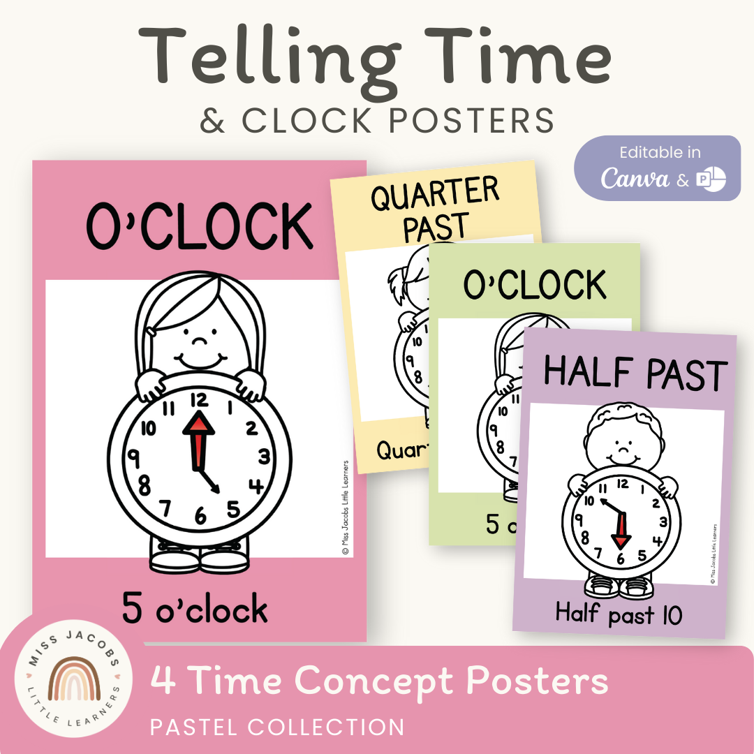Telling Time and Clock Posters - Pastel Theme - Miss Jacobs – Miss ...