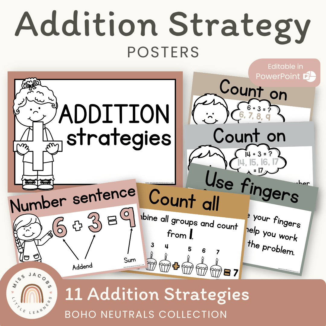 Addition Strategies Posters - Boho Neutrals Classroom Theme - MJLL ...