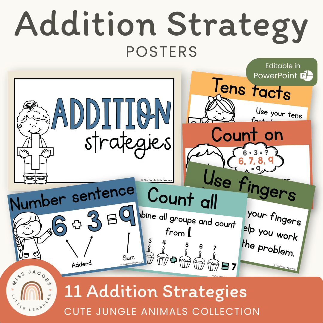 Addition Strategy Posters | Cute Jungle Animals – Miss Jacobs Little ...