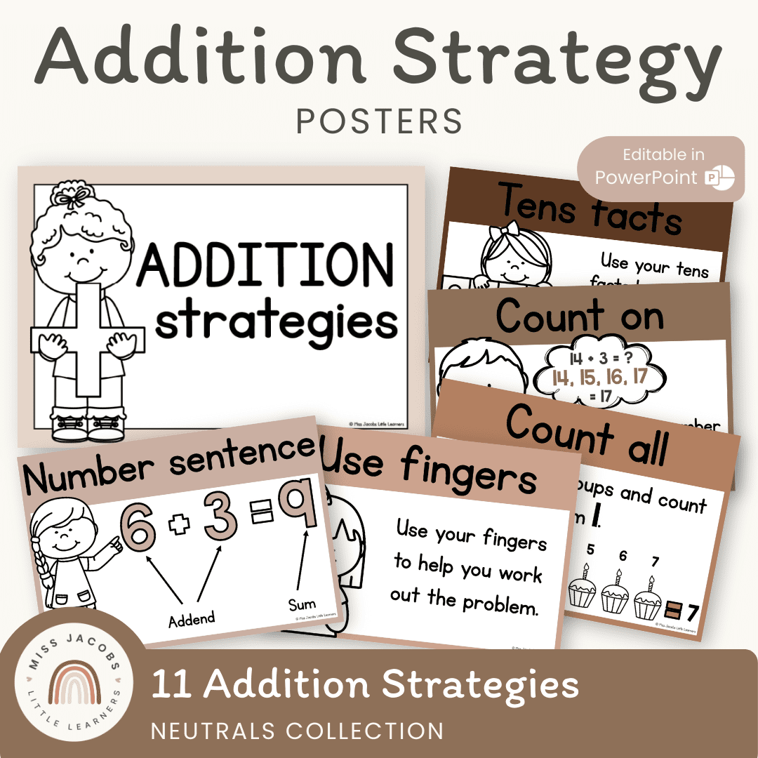 Addition Strategy Posters | Ombre Neutral Math – Miss Jacobs Little ...