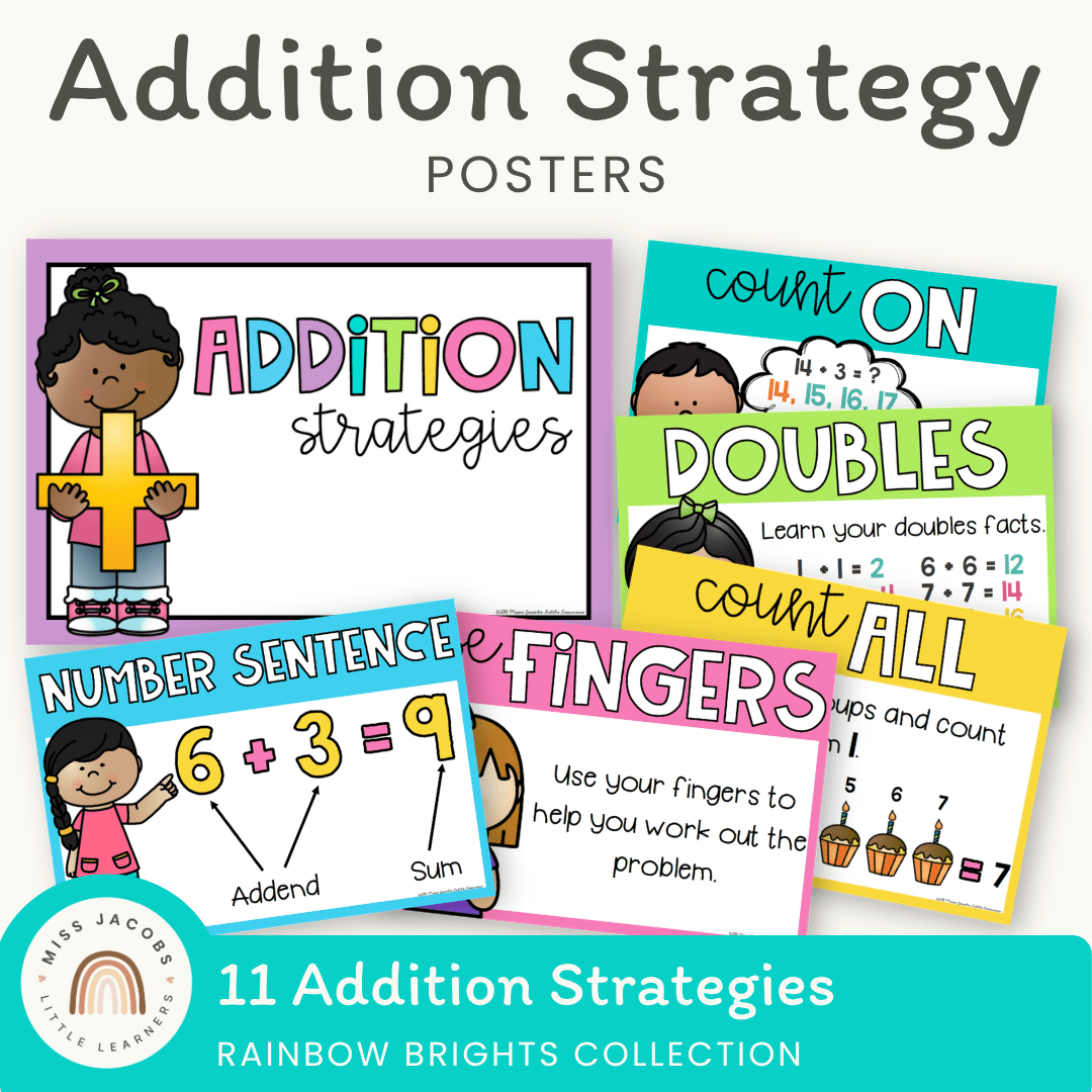 Addition Strategy Posters | Rainbow Brights Theme - Miss Jacobs – Miss ...