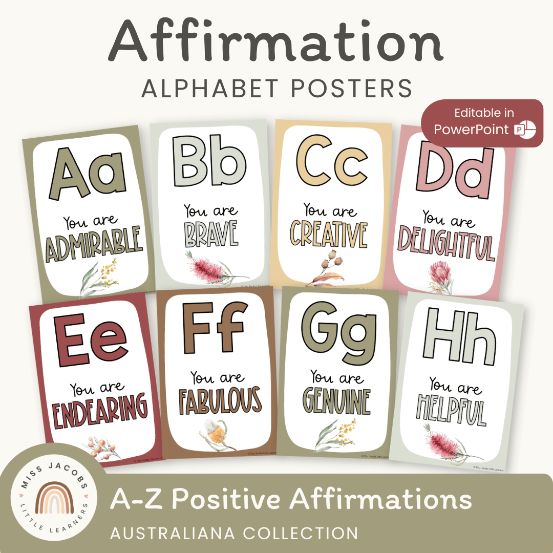Affirmation Alphabet Posters - Australiana Classroom Theme - MJLL ...