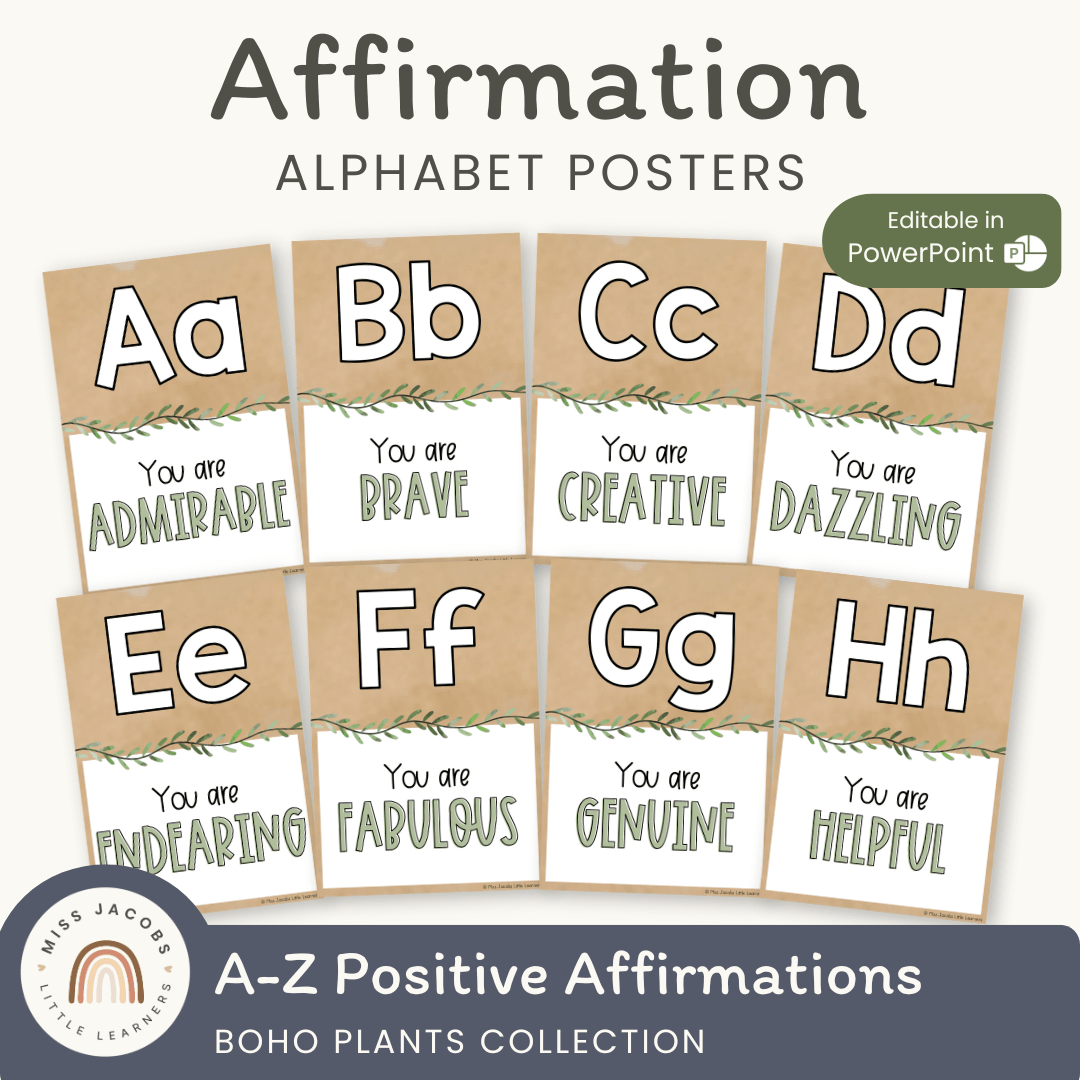 Affirmation Alphabet Posters - Boho Plants Classroom Theme - MJLL ...