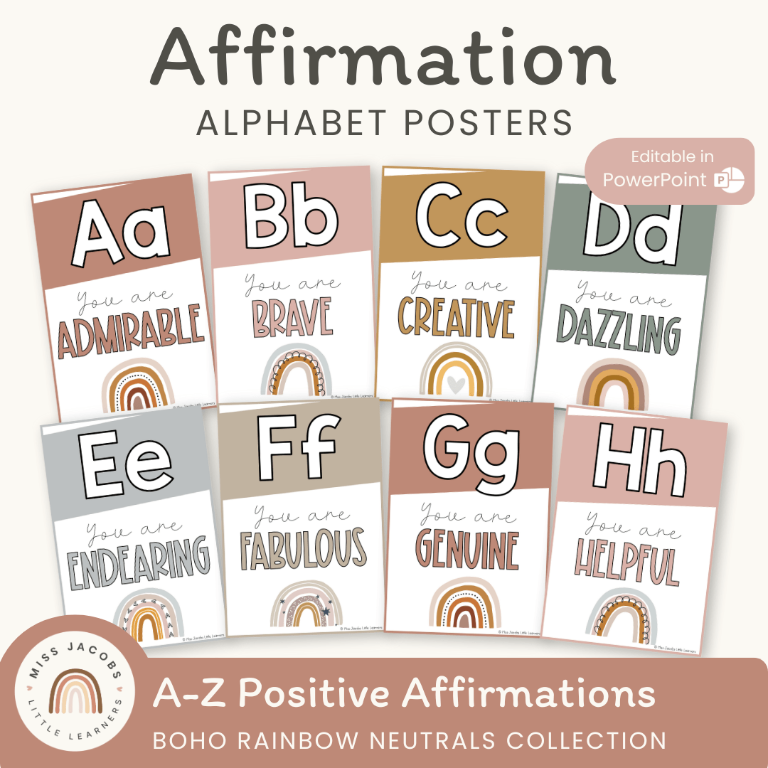 Affirmation Alphabet Posters - Boho Rainbow Neutrals Theme - MJLL ...