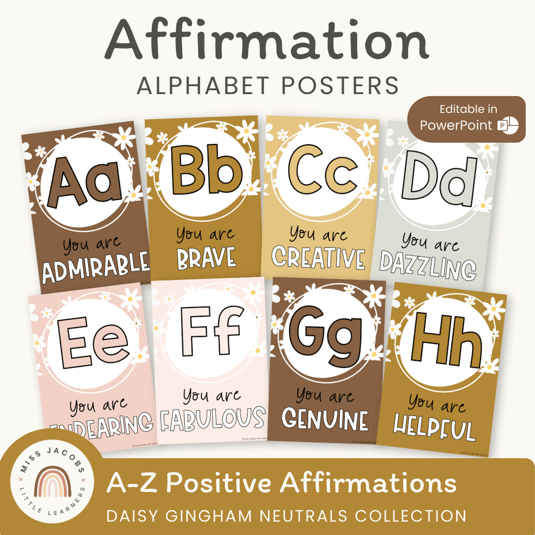 Affirmation Alphabet Posters - Daisy Gingham Neutrals Theme - MJLL ...