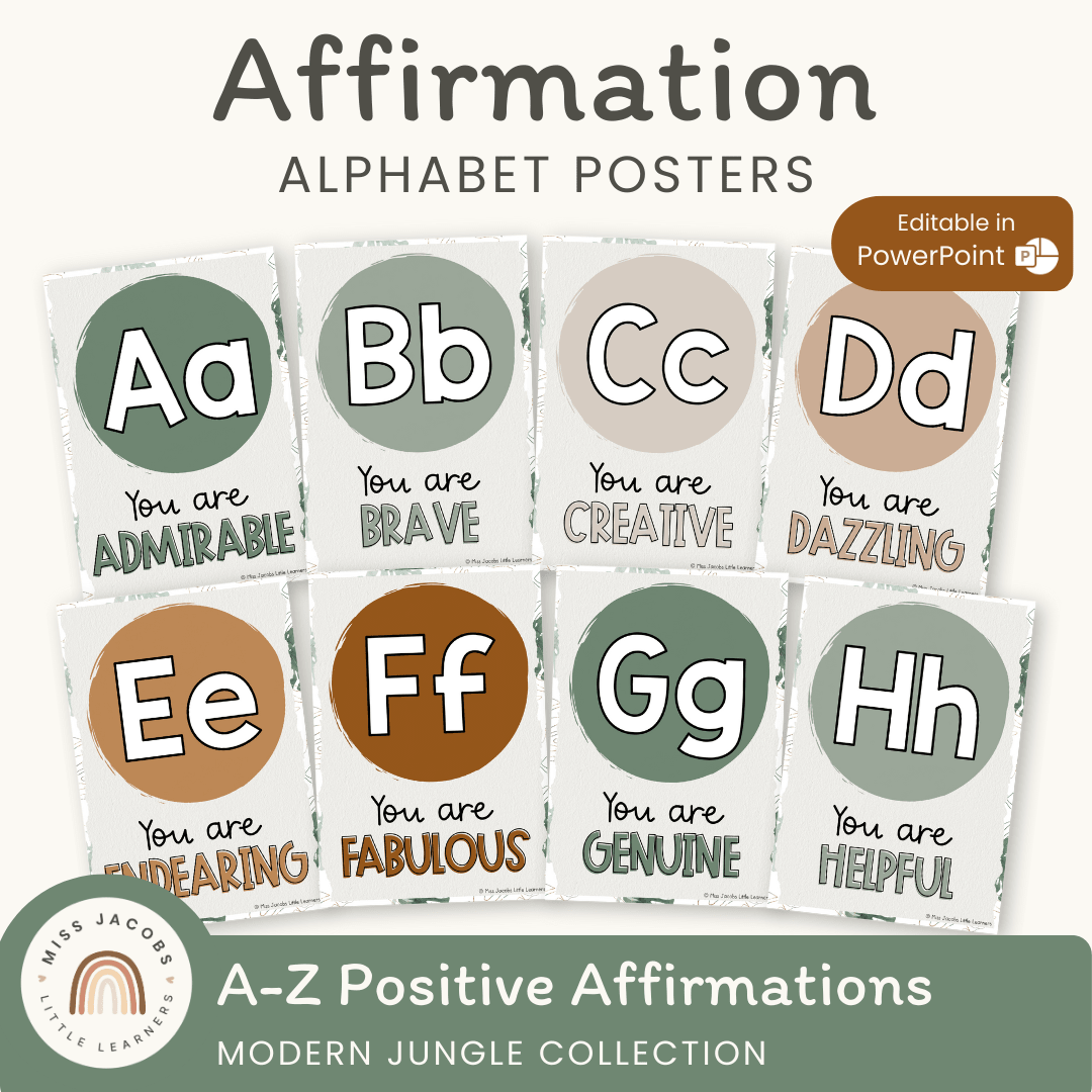 Affirmation Alphabet Posters - Modern Jungle Classroom Theme - MJLL ...