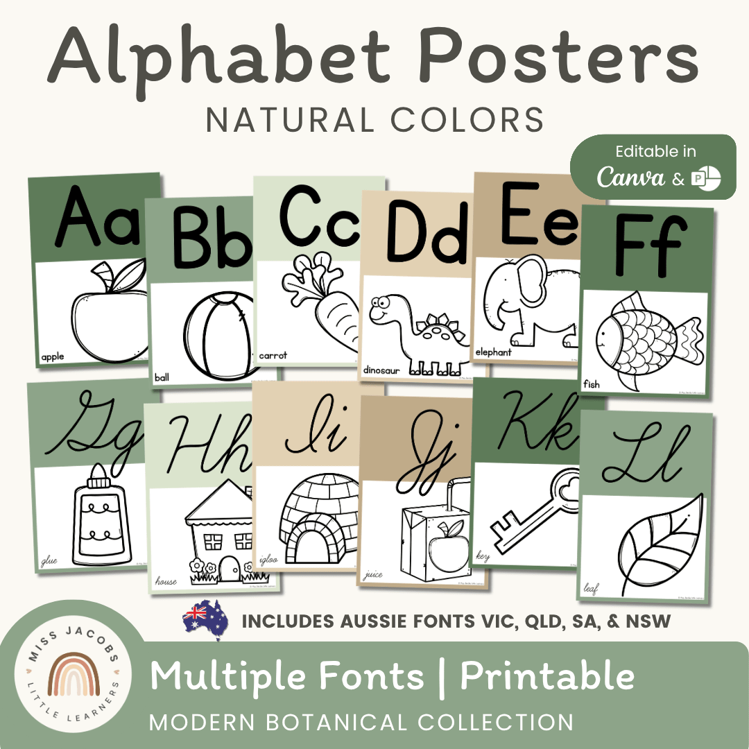 Alphabet Posters Natural Colors - Modern Botanical Theme - MJLL – Miss ...
