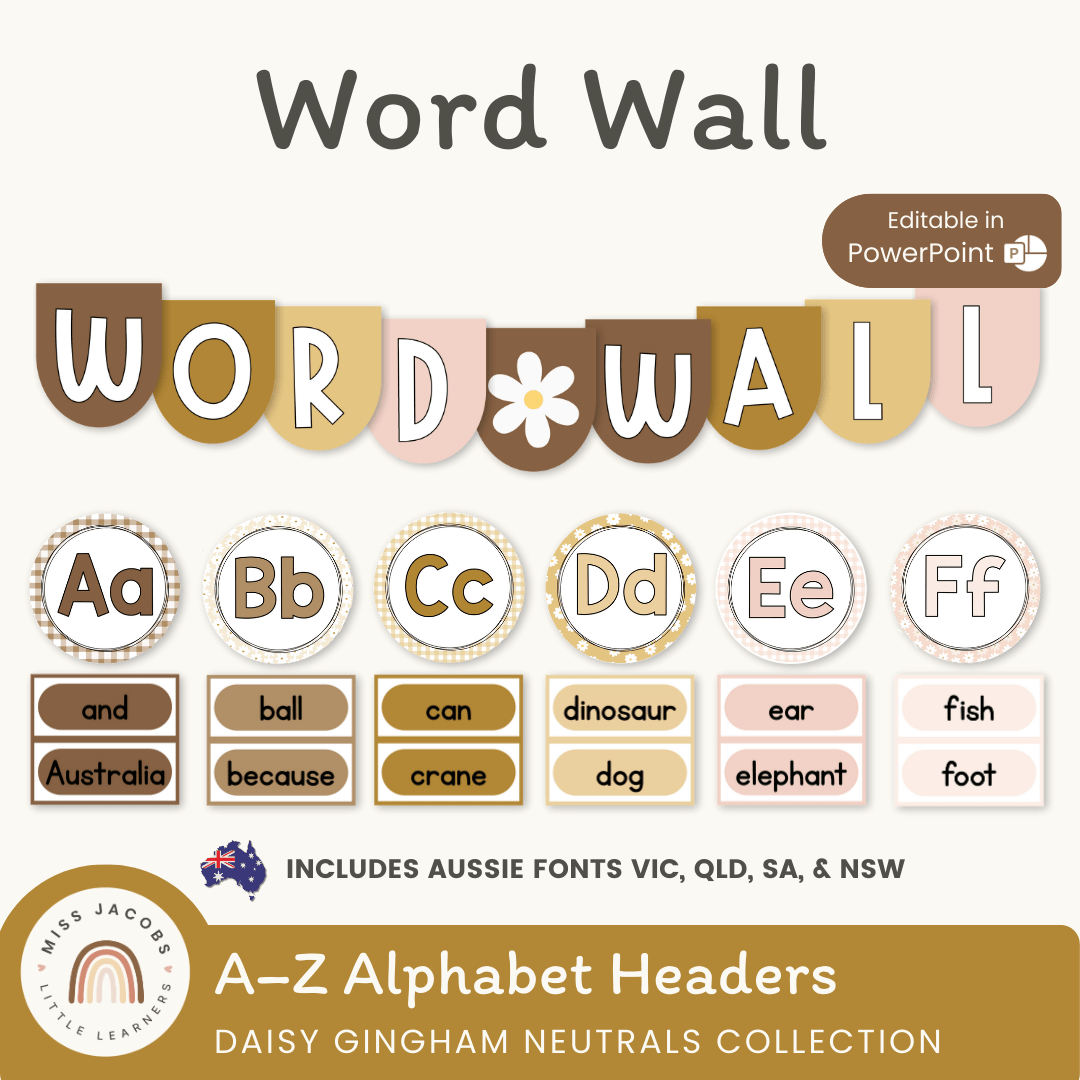 Alphabet Word Wall - Daisy Gingham Neutrals Decor – Miss Jacobs Little ...
