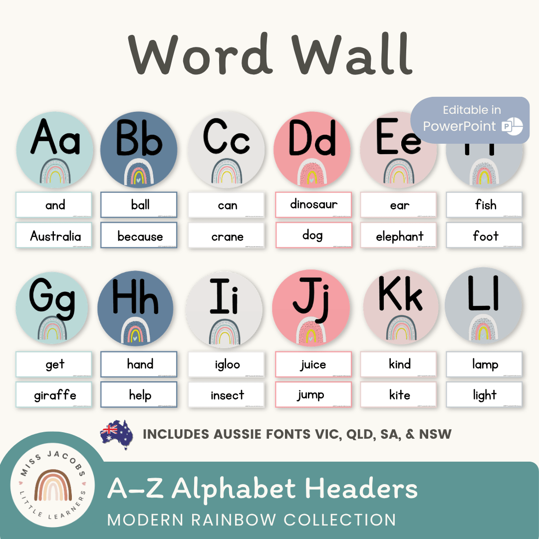 Alphabet Word Wall: Calm Modern Rainbow Classroom Decor – Miss Jacobs ...