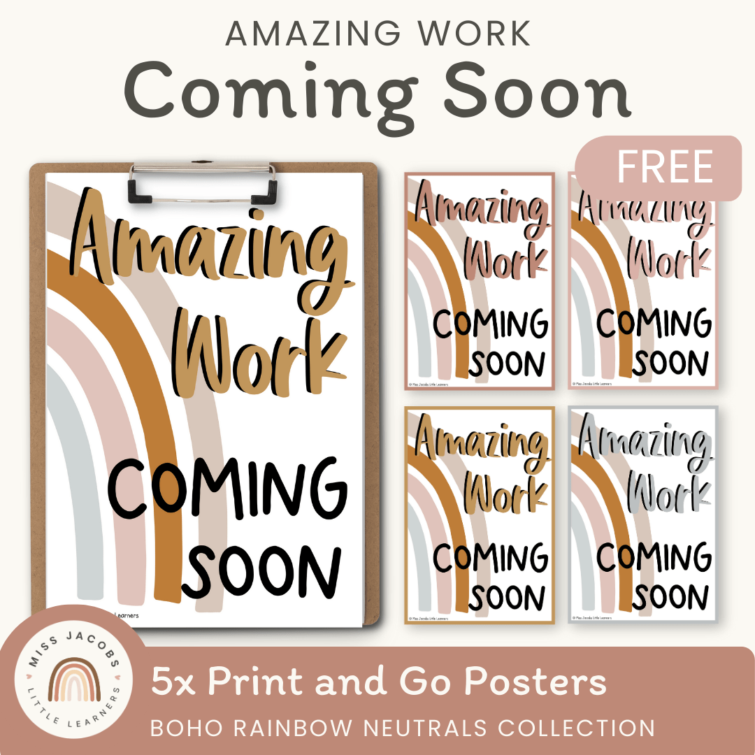Amazing Work Coming Soon Posters - Boho Rainbow Theme - MJLL – Miss ...