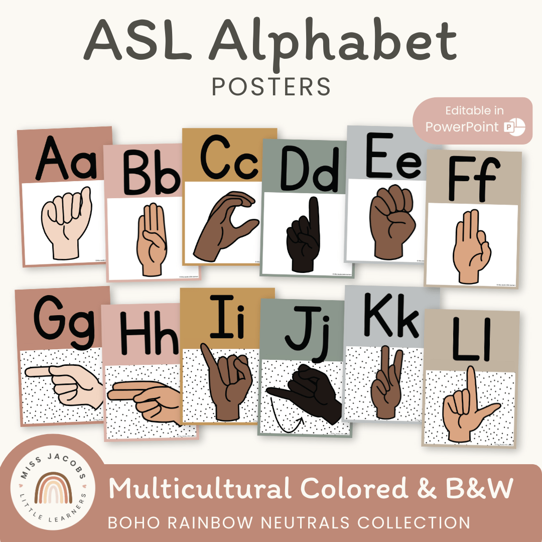 ASL Alphabet Posters - Boho Rainbow Neutrals Classroom Theme - MJLL ...