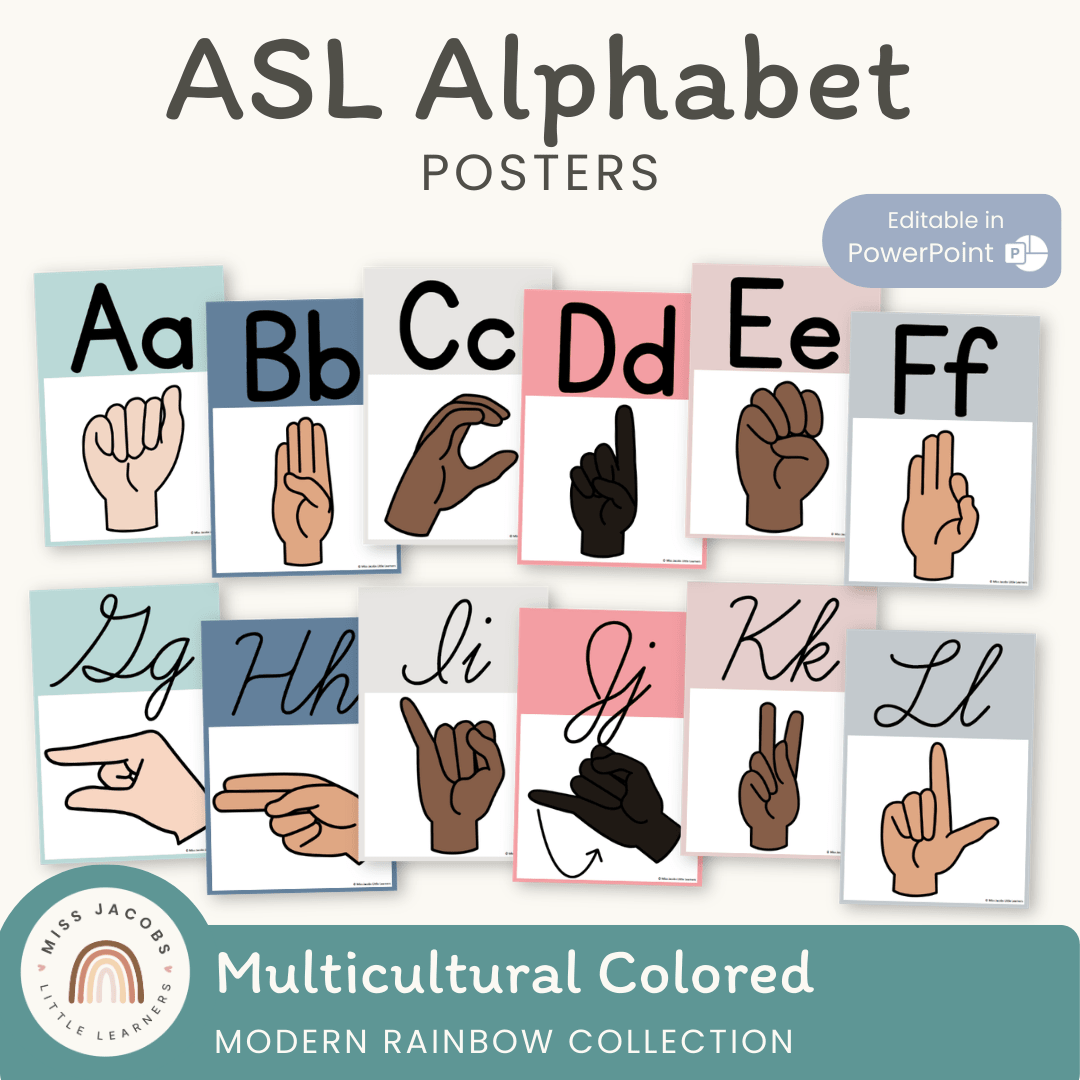 ASL (American Sign Language) Alphabet Posters | Modern rainbow CALM CO ...