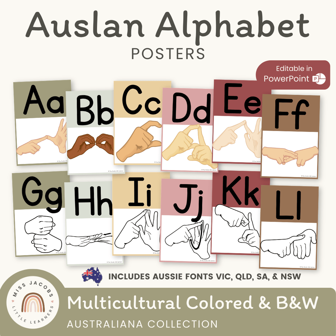 Auslan Alphabet Posters - Australian Sign Language - Australiana Theme ...