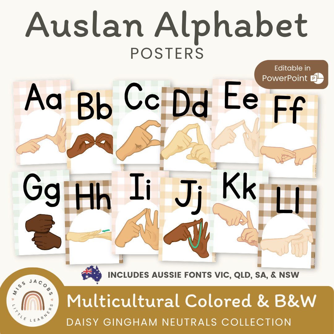 Auslan (Australian Sign Language) Alphabet Posters | Daisy Gingham Neu ...