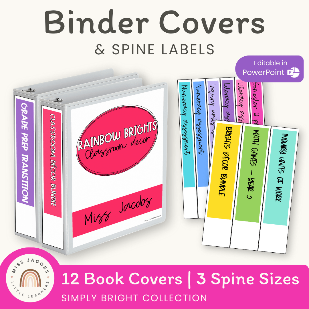 Brights Binder Covers and Spines | Simple Brights Classroom Decor | Ed ...