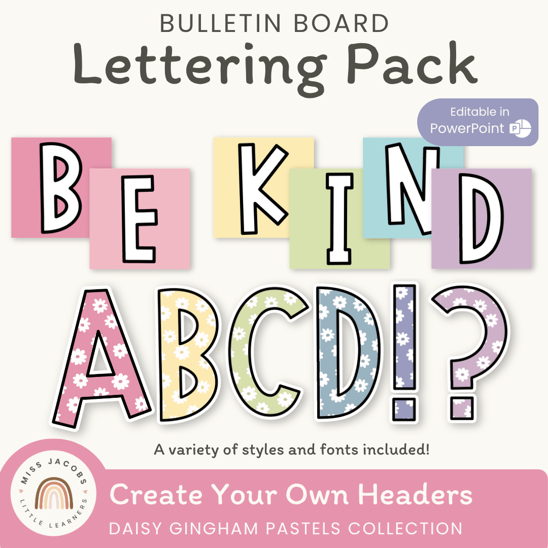 Bulletin Board Lettering Pack | Daisy Gingham Pastels – Miss Jacobs ...