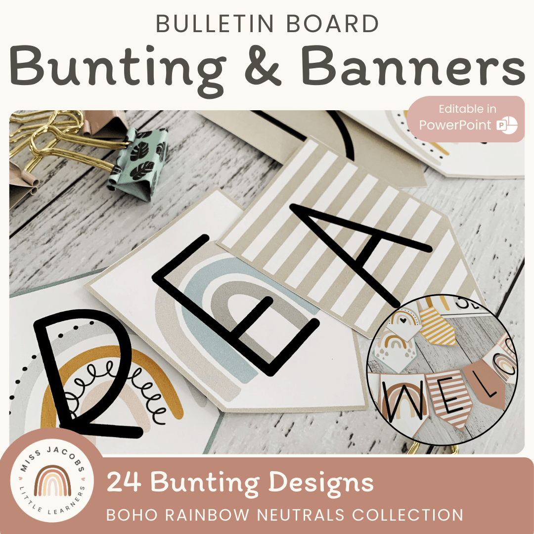 Bunting & Banners - Bulletin Board Letters - Boho Rainbow Theme - MJLL ...