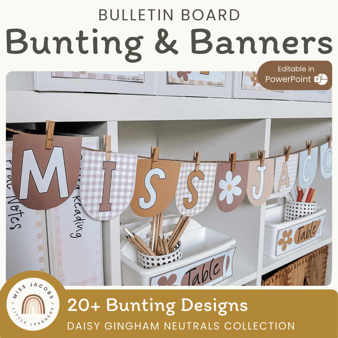 Bunting & Banners - Bulletin Board Letters - Daisy Gingham Neutrals ...