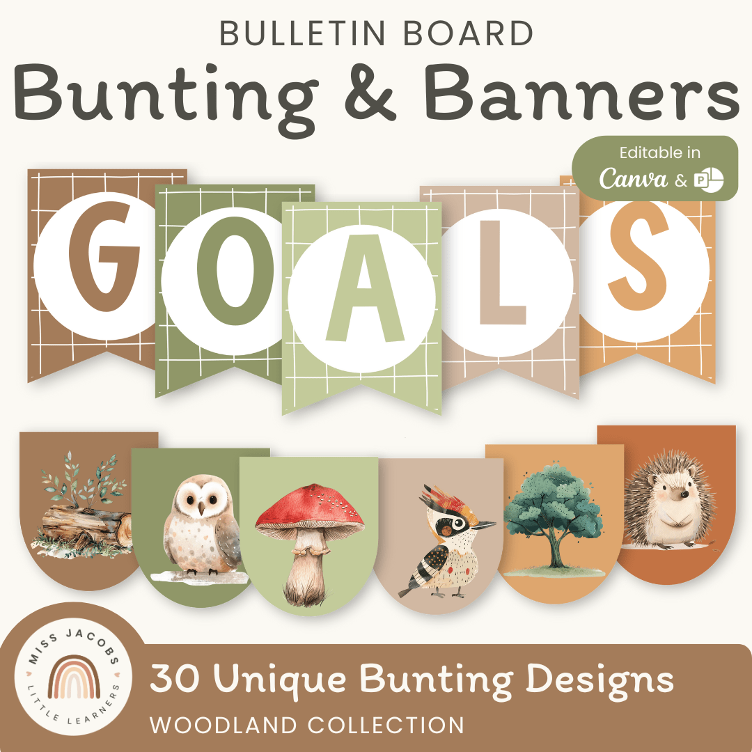 Bunting Banners - Bulletin Board Letters - Woodland Theme - MJLL – Miss ...