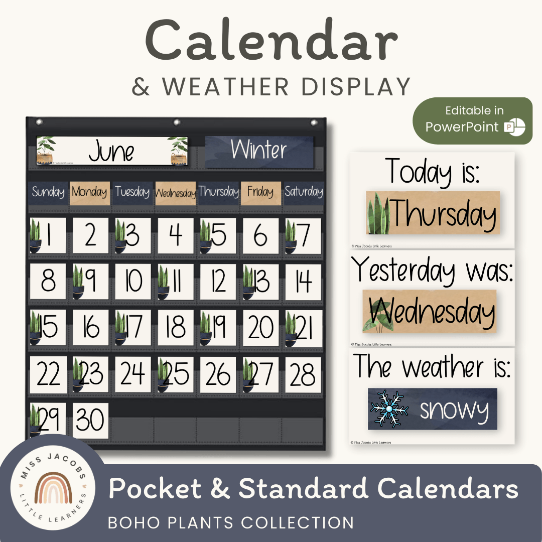 Calendar & Weather Display - Boho Plants Classroom Decor – Miss Jacobs ...