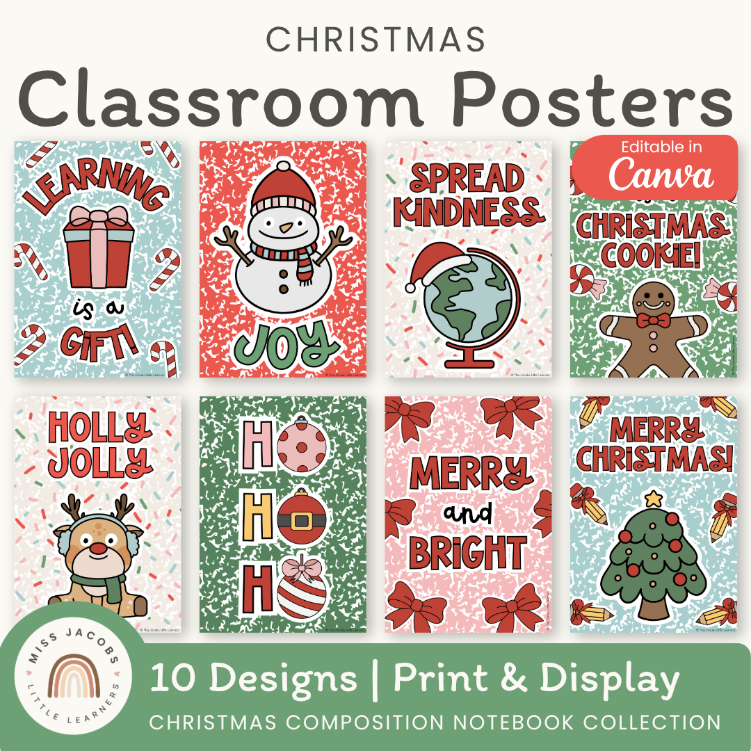 Christmas Editable Classroom Posters Templates - Composition Notebook ...