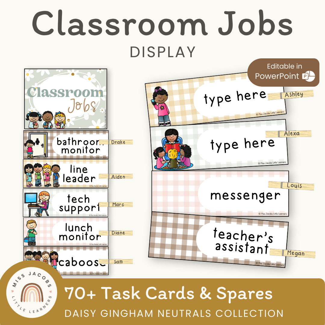 Classroom Job Chart - Daisy Gingham Neutrals Decor – Miss Jacobs Little ...
