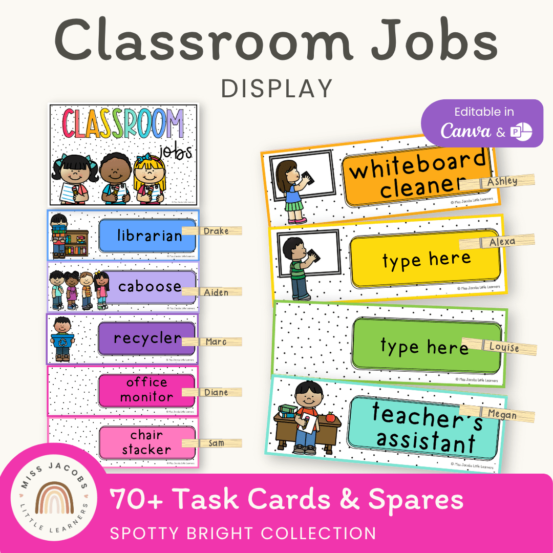 Classroom Job Chart - Spotty Bright Theme - Miss Jacobs – Miss Jacobs ...