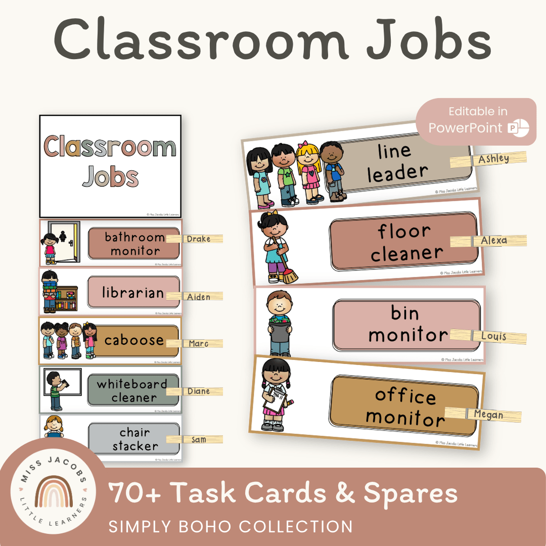 CLASSROOM JOBS DISPLAY | SIMPLE BOHO | EDITABLE – Miss Jacobs Little ...