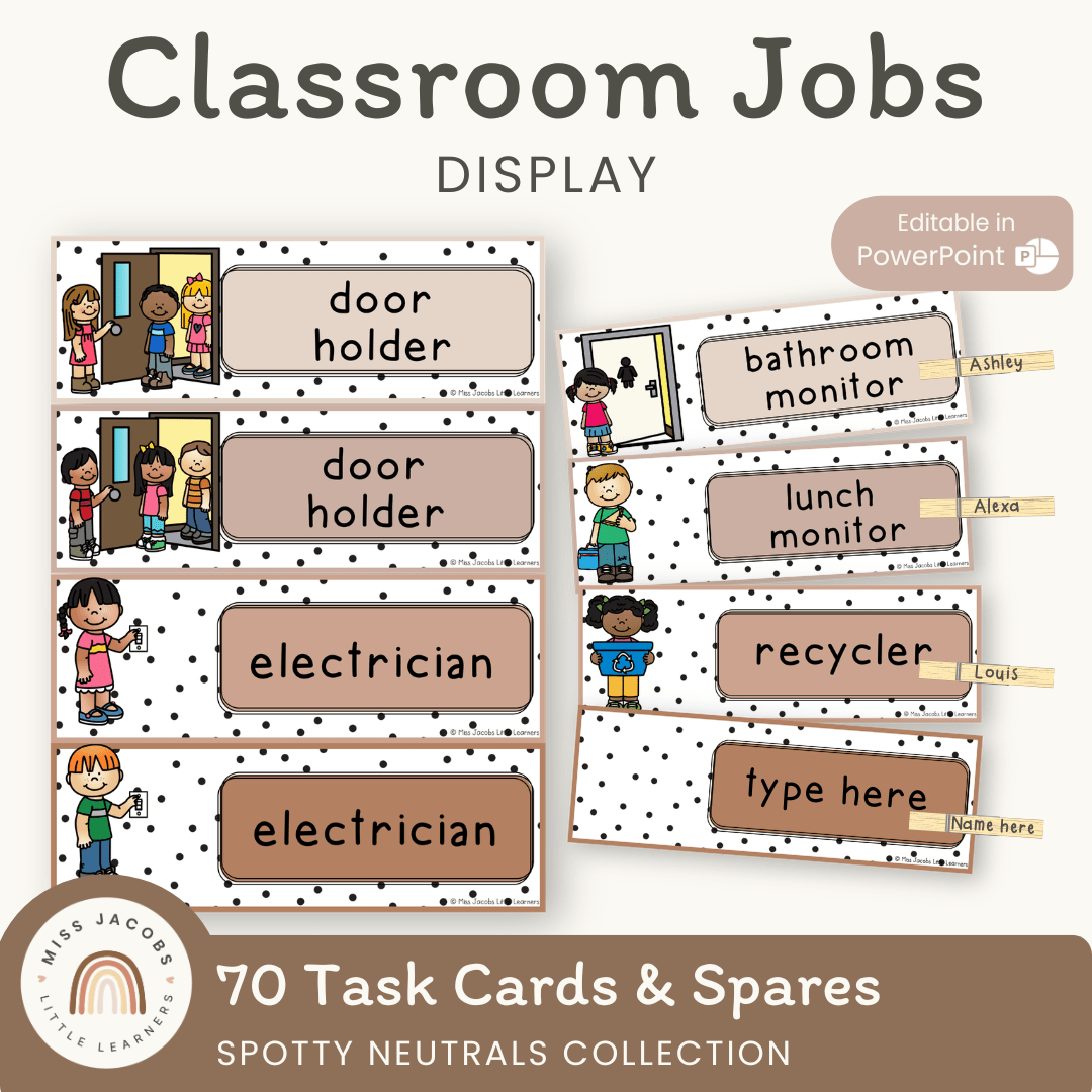 CLASSROOM JOBS DISPLAY | SPOTTY NEUTRALS | EDITABLE – Miss Jacobs ...