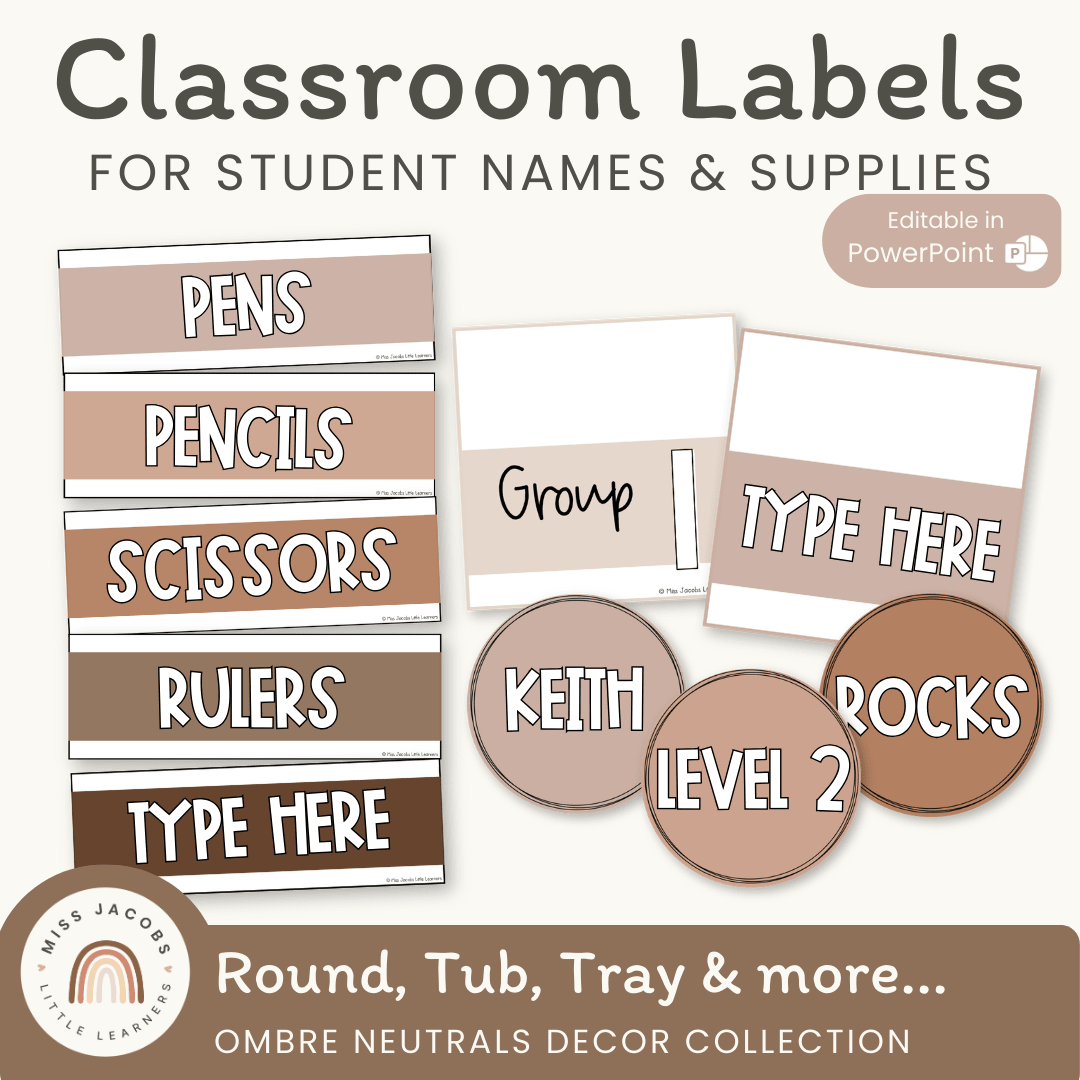 CLASSROOM LABELS | OMBRE NEUTRALS | EDITABLE – Miss Jacobs Little Learners