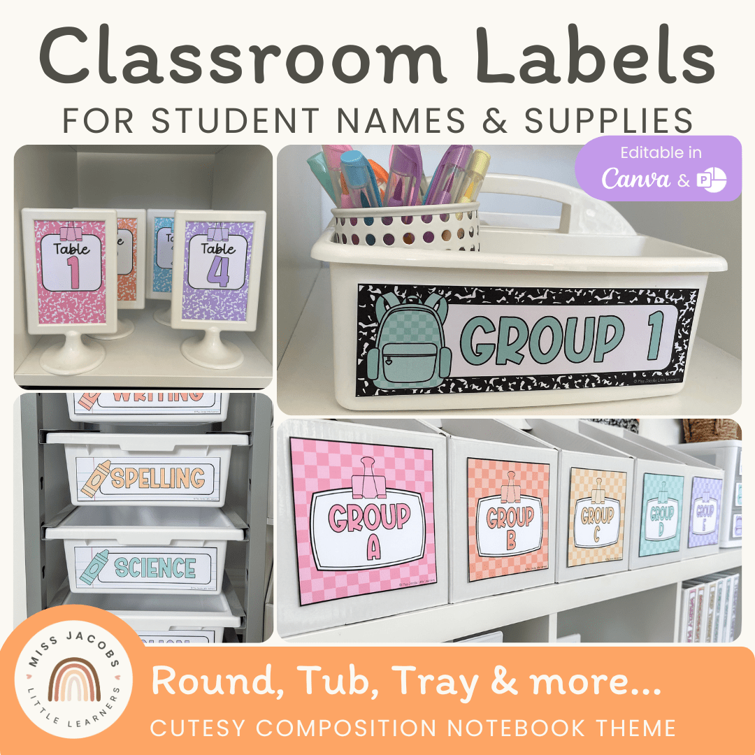 Classroom Labels - Cutesy Composition Notebook Theme – Miss Jacobs ...
