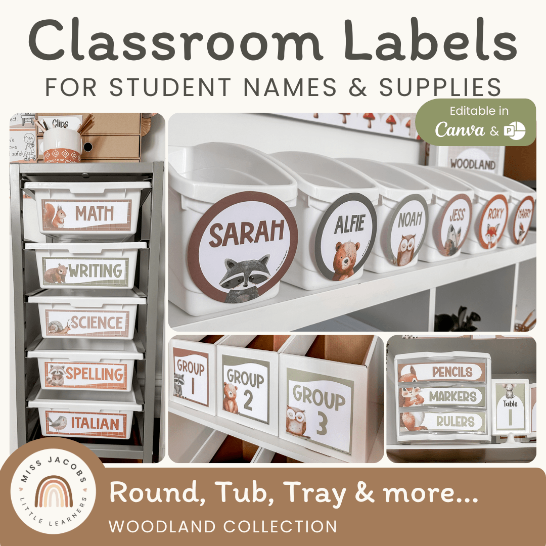 Classroom Labels Student Names & Supplies - Woodland Decor - MJLL ...