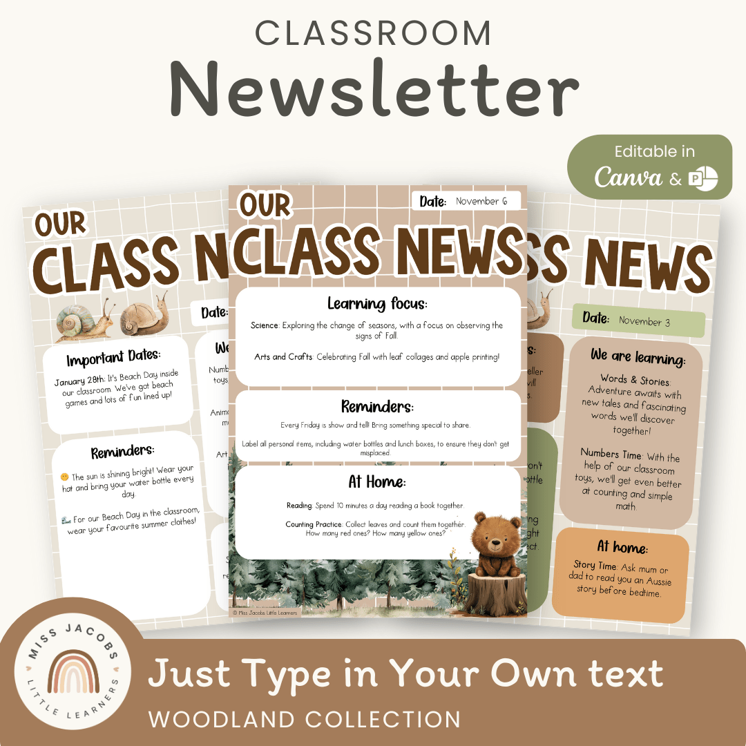 Classroom Newsletter Templates - Woodland Theme Decor - MJLL – Miss ...
