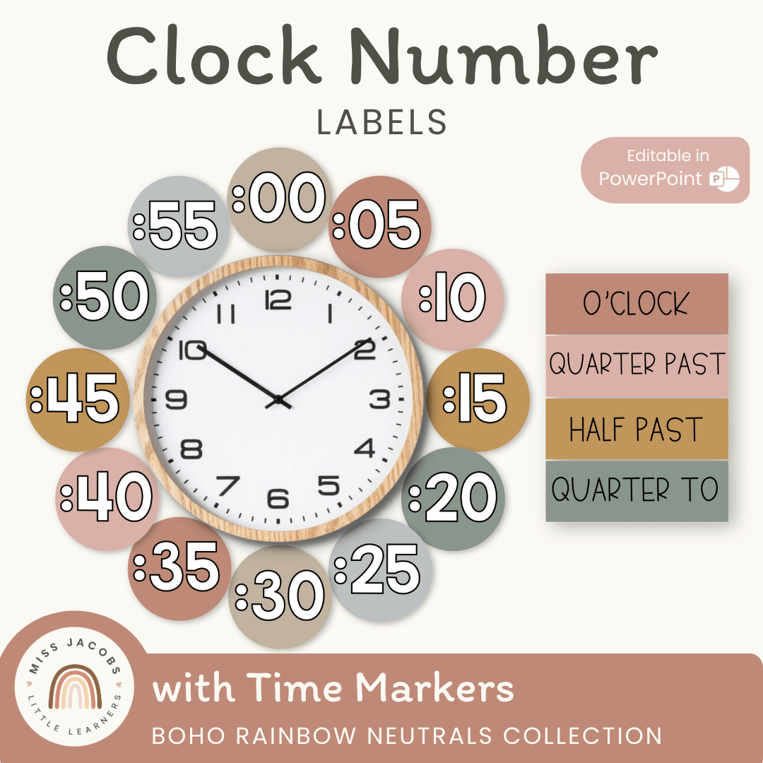 Clock Numbers - Boho Rainbow Neutrals Classroom Theme - MJLL – Miss ...