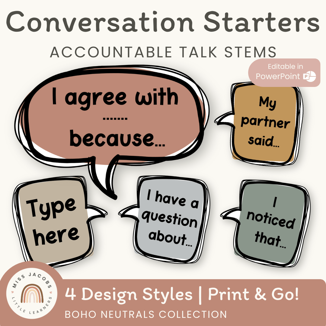 Conversation Starters - Boho Neutrals Classroom Theme - MJLL – Miss ...
