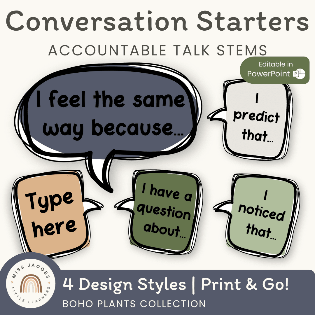 Conversation Starters - Boho Plants Classroom Theme - Miss Jacobs ...