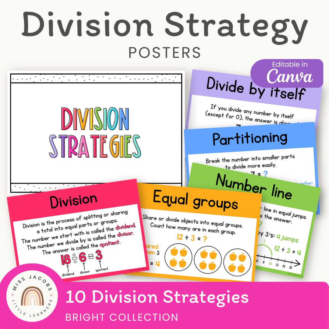 Division Strategies Posters - Bright Classroom Decor - MJLL – Miss ...