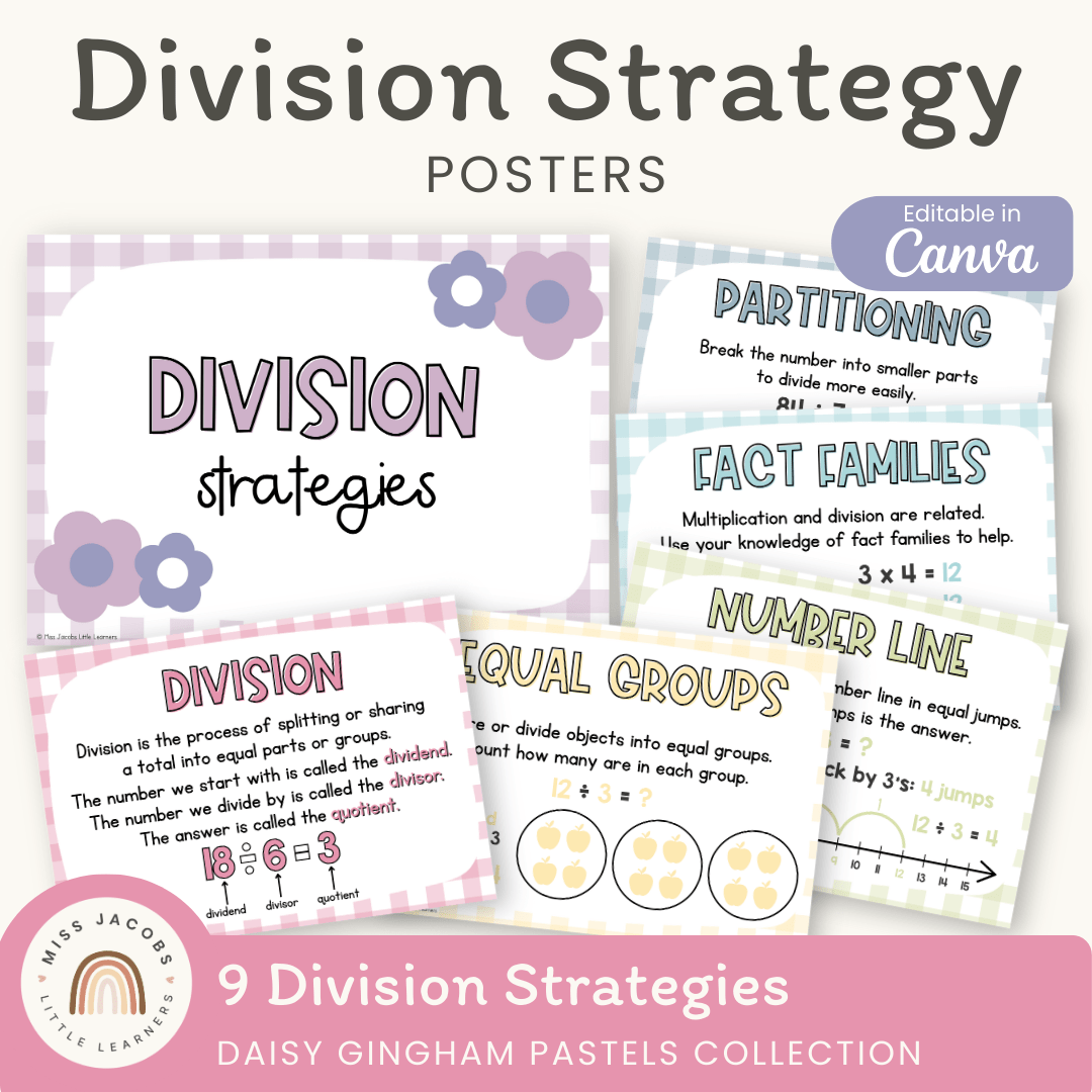 Division Strategies Posters - Daisy Gingham Pastels Decor - MJLL – Miss ...