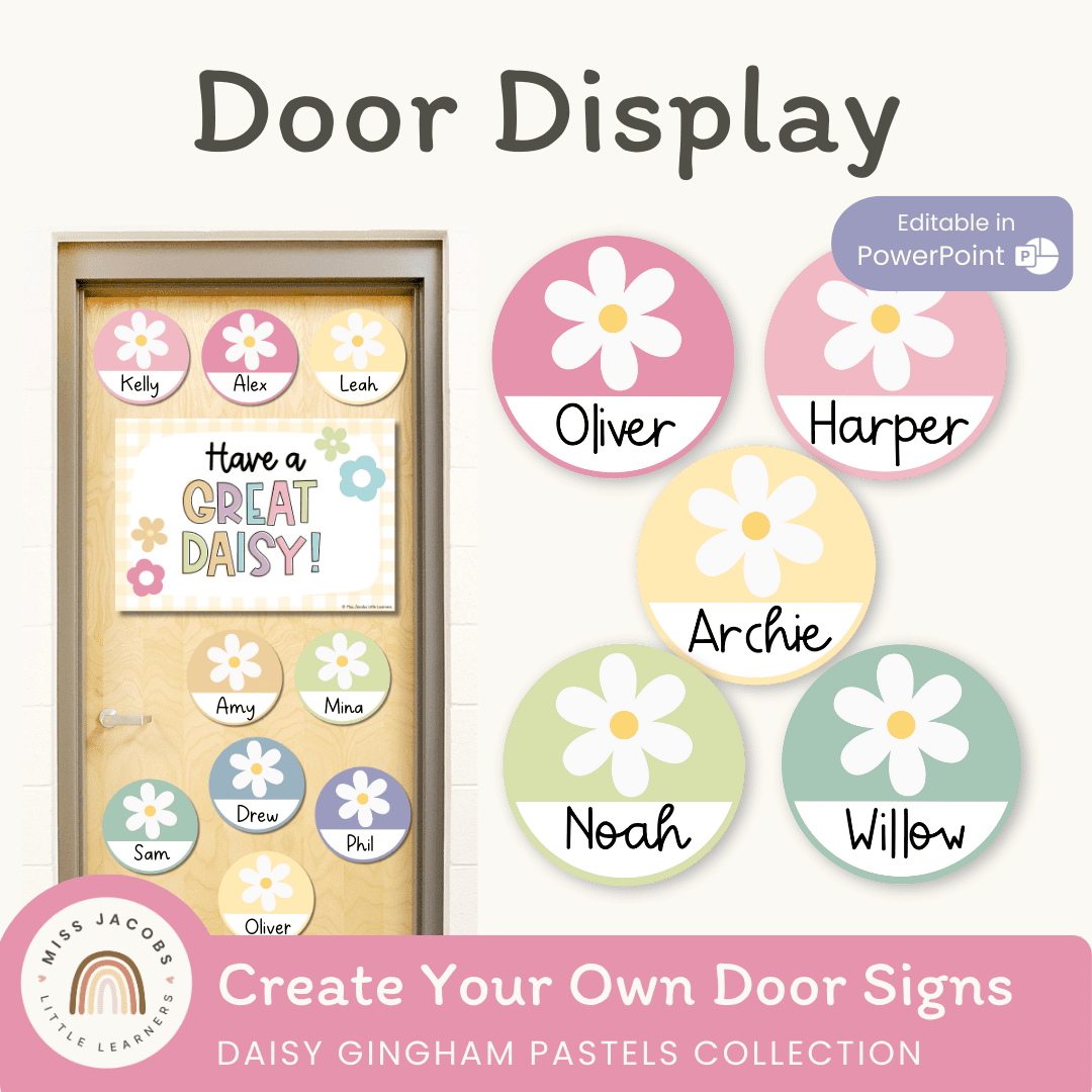 Door Display - Daisy Gingham Pastels Classroom Decor – Miss Jacobs ...