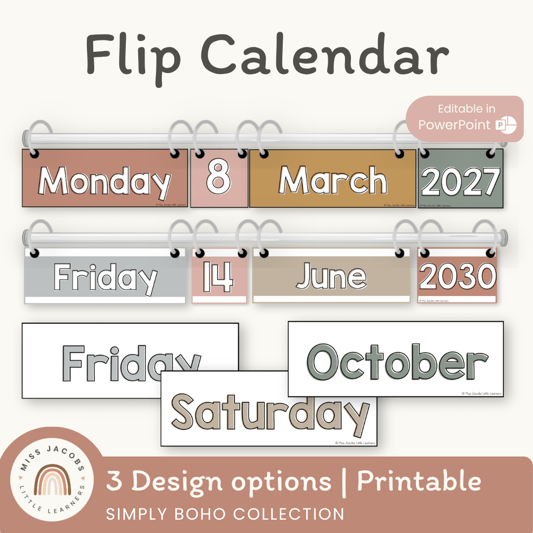 Flip Calendar | Simple Boho Classroom Decor | Editable – Miss Jacobs ...